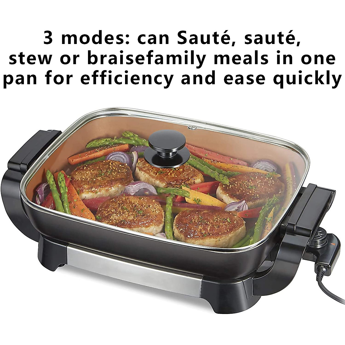 12x15" Nonstick Ceramic Electric Skillet - with Removable Pan, Adjustable Temperature, Reversible Design