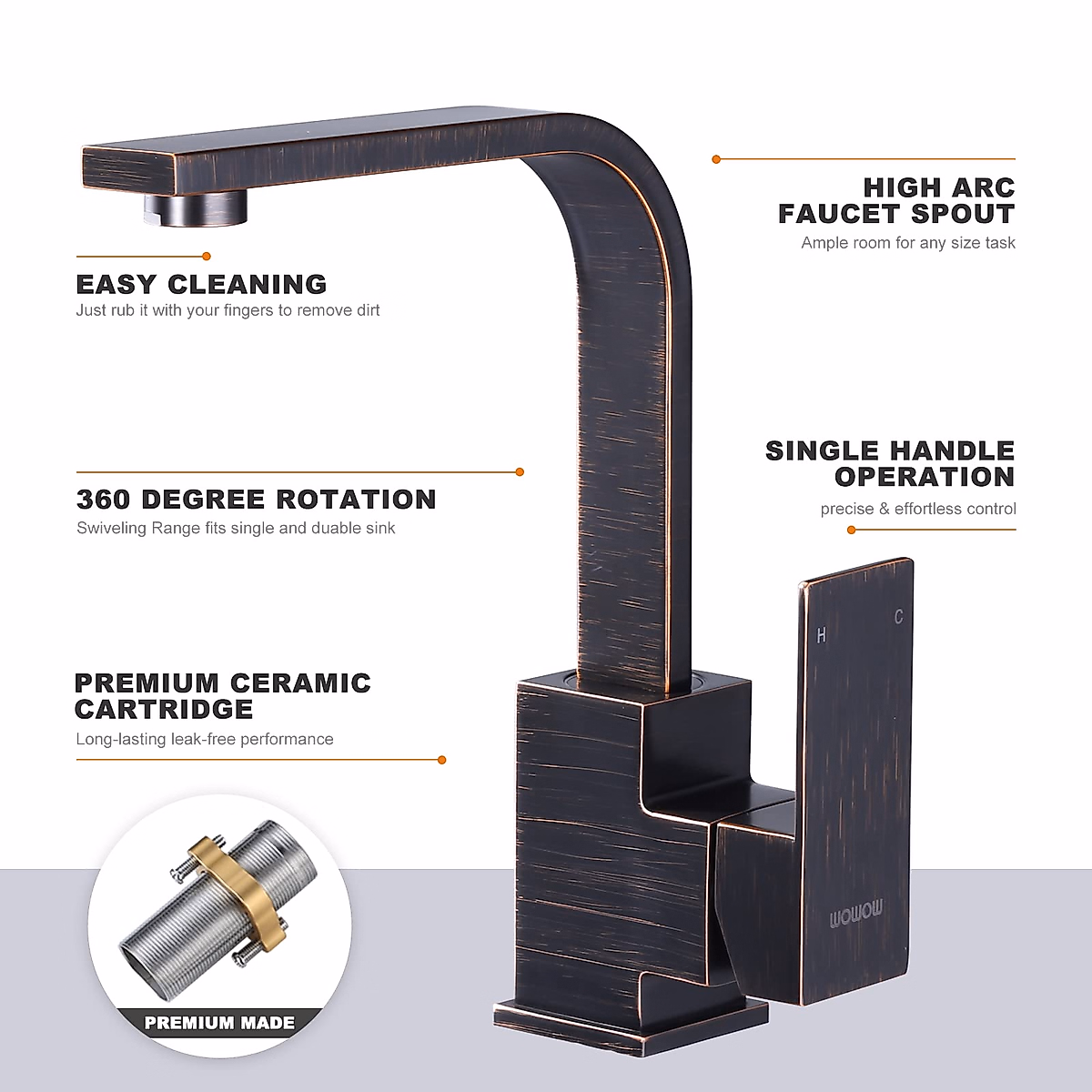WOWOW Modern Bar Sink Faucet Oil Rubbed Bronze Bar Faucet Single Hole Wet Bar Faucet Single Handle Small Kitchen Faucet with Supply Hose Stainless Steel