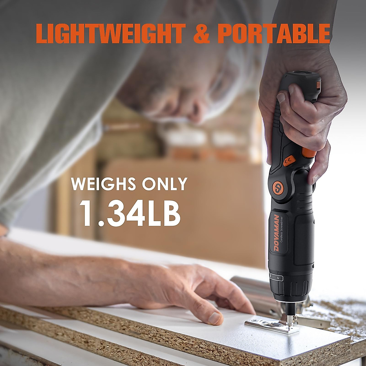 DOVAMAN DES01A 4V Electric Screwdriver, 3-Position Handle, 6 Torque, 31Pcs Bits, LED & Flashlight, USB Cable, Lightweight Power Screwdriver w/Accessories Case, Multi-Angle for Easier Work