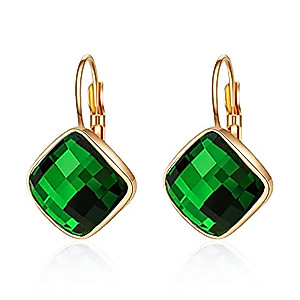 VONSSY Crystal Drop Dangle Earrings | Created Gemstones Leverback Hoop Earrings | Platinum/Rose Gold Hanging Zircon Hypoallergenic Earrings | Jewelry Gift for Women Mother Wife Daughter (Green)