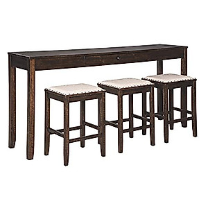 Signature Design by Ashley Rokane Urban Farmhouse Counter Height Dining Room Table Set with 3 Bar Stools, Brown