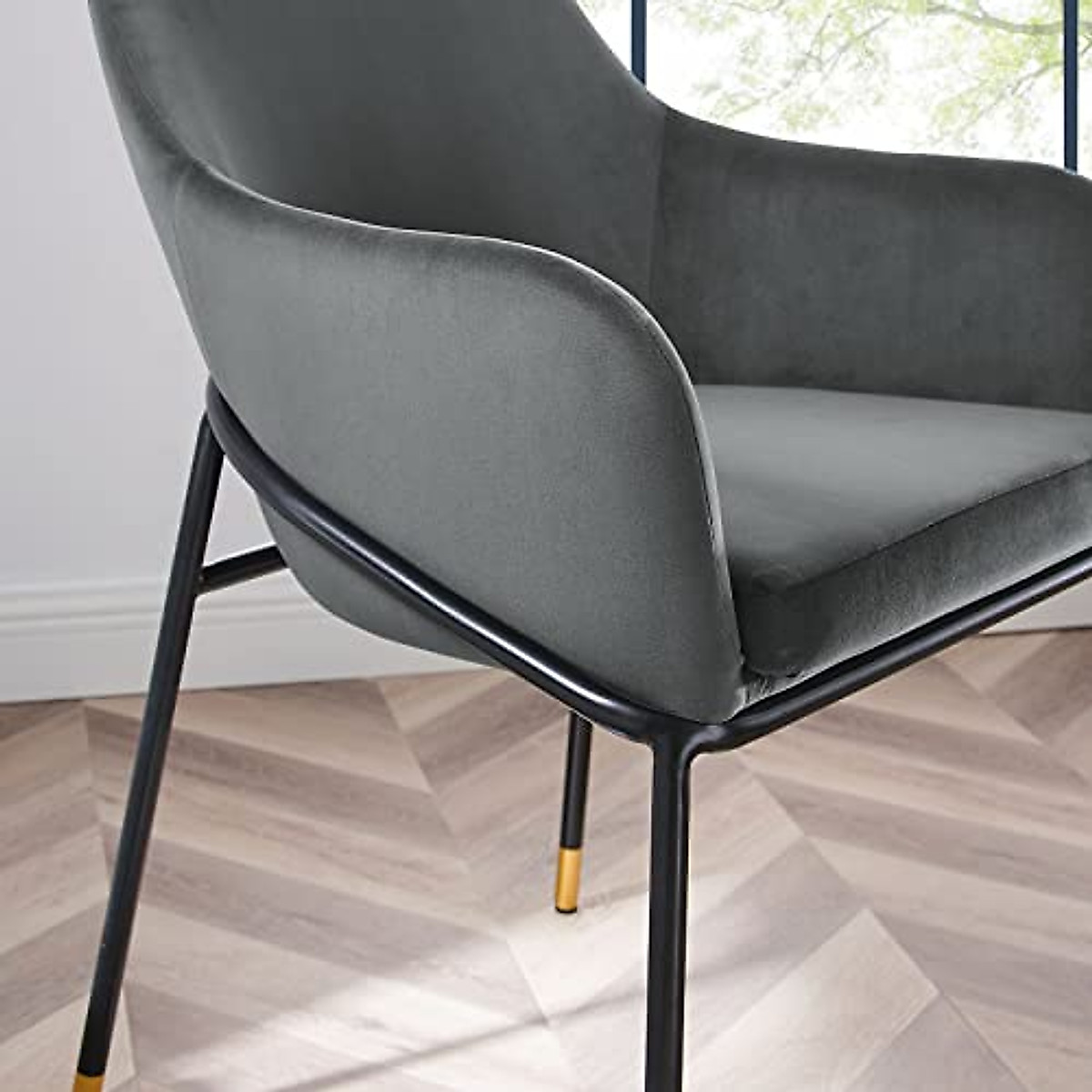 Modway Jovi Performance Velvet Dining Armchair in Black Charcoal
