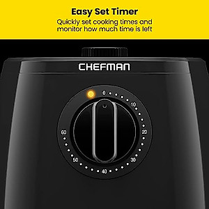 Chefman TurboFry 2-Quart Air Fryer, Dishwasher Safe Basket & Tray, Use Little to No Oil For Healthy Food, 60 Minute Timer, Fry Healthier Meals Fast, Heat And Power Indicator Light, Temp Control, Black