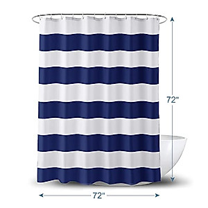 AmazerBath Navy Blue Shower Curtain Stripes, 72" W x 72" H Blue and White Shower Curtain, Fabric Shower Curtain for Bathroom, with 2 Heavy Stones