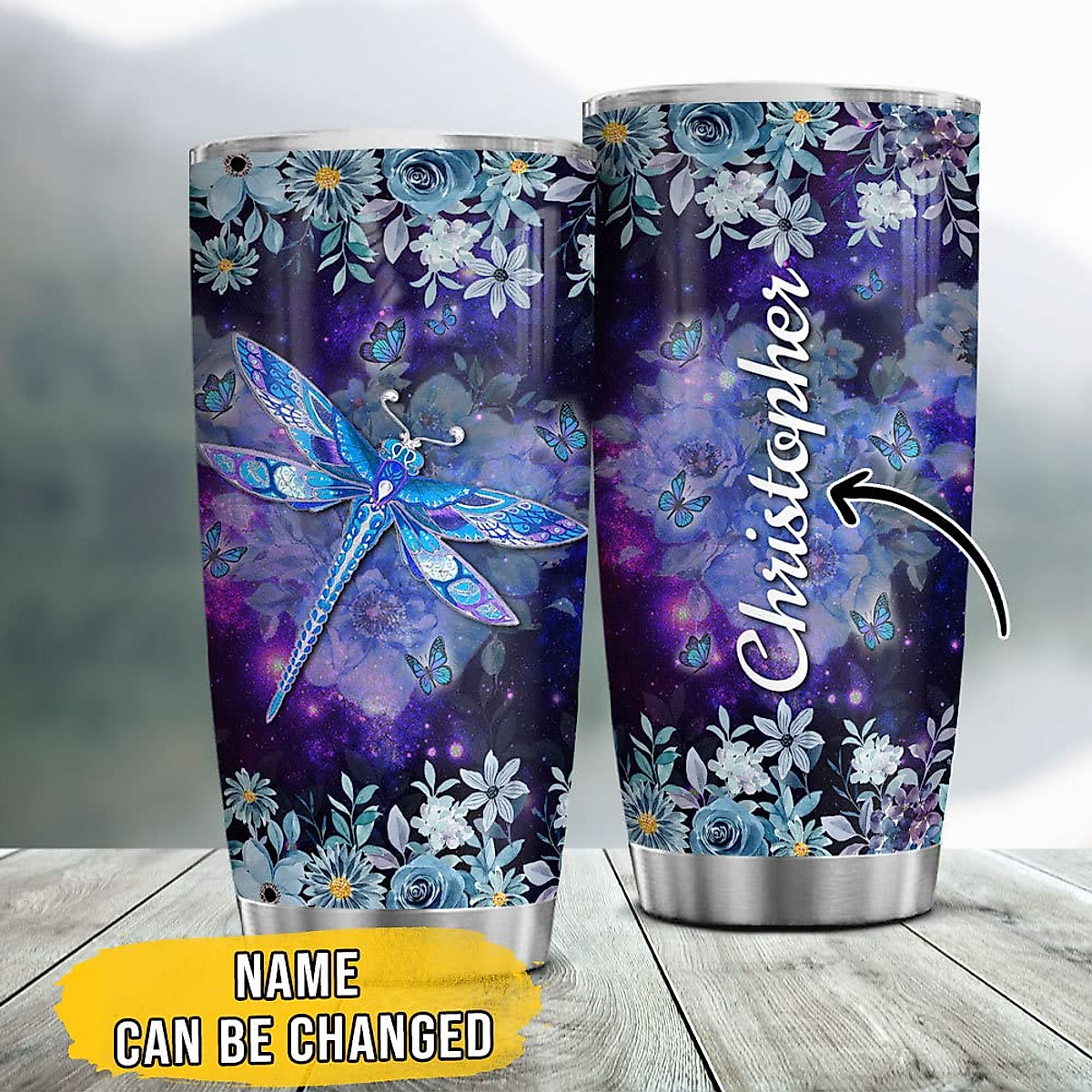 Wassmin Personalized Animal Tumbler Cup With Lid 20oz 30oz Custom Name Animal Stainless Steel Double Wall Vacuum Insulated Tumblers Coffee Travel Mug Birthday Christmas Customized Gifts (Dragonfly)