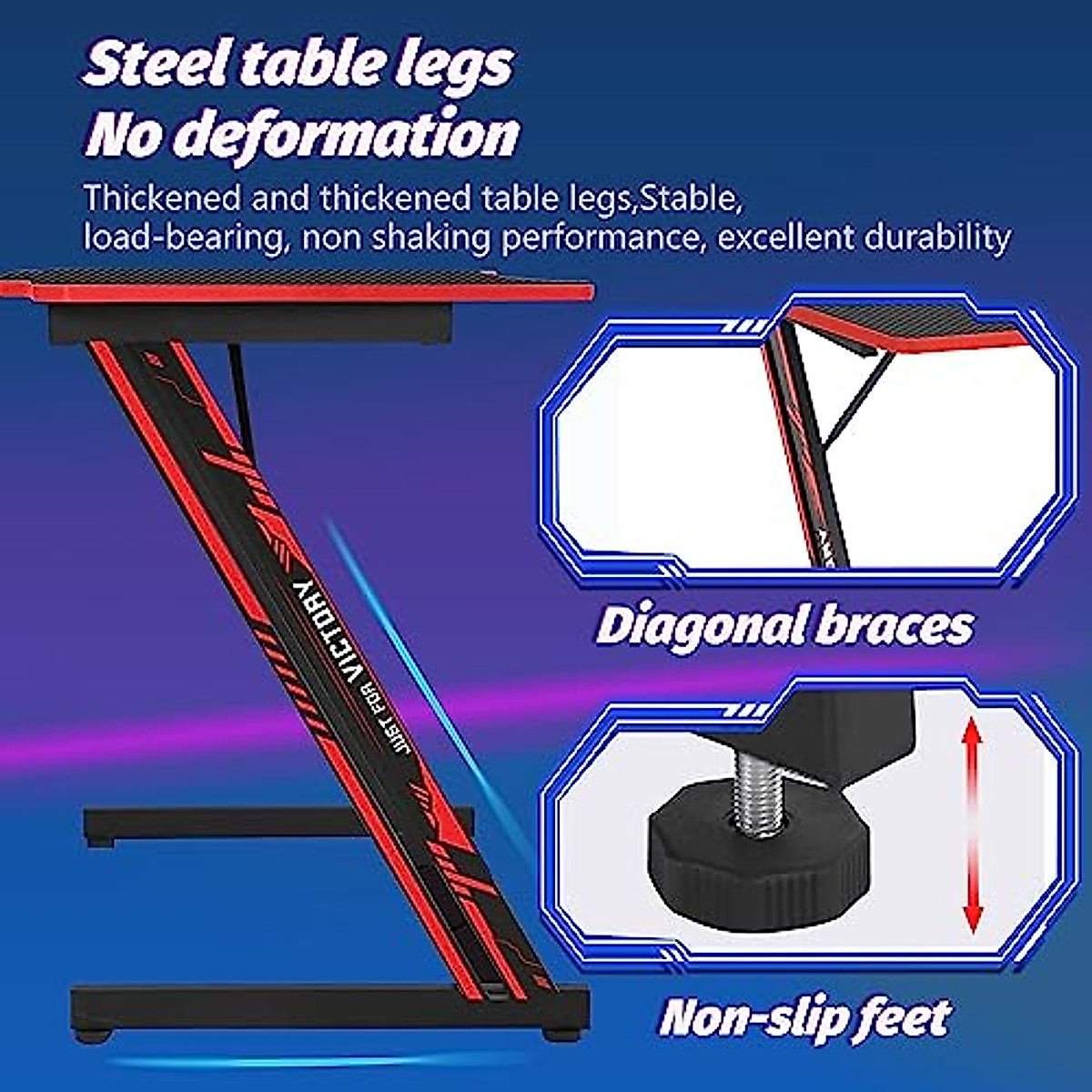 BestOffice Computer Desk Z Shaped Workstation Ergonomic Table with Headphone Hook for Game Players (39inch, RED)