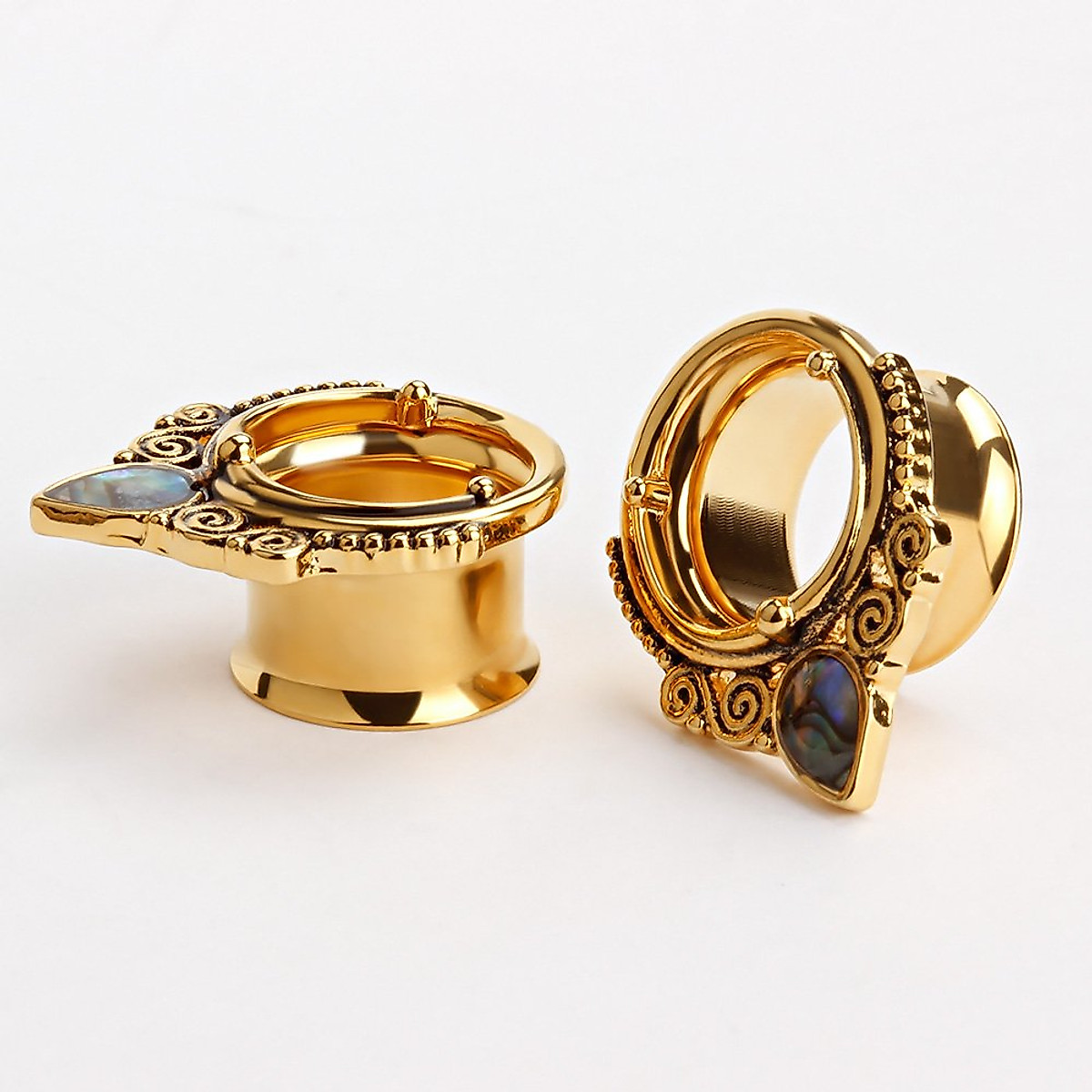 KUBOOZ(1 Pair Summer Sea-Shell Stainless Steel Screw Ear Plugs Tunnels Gauges Stretcher Piercings