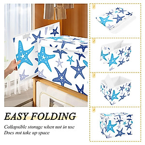 ALAZA Collapsible Large Storage Bin with Lid, Blue Starfish Foldable Storage Cube Box Organizer Basket with Handles, Clothes Blanket Box for Shelves, Closet, Nursery, Playroom