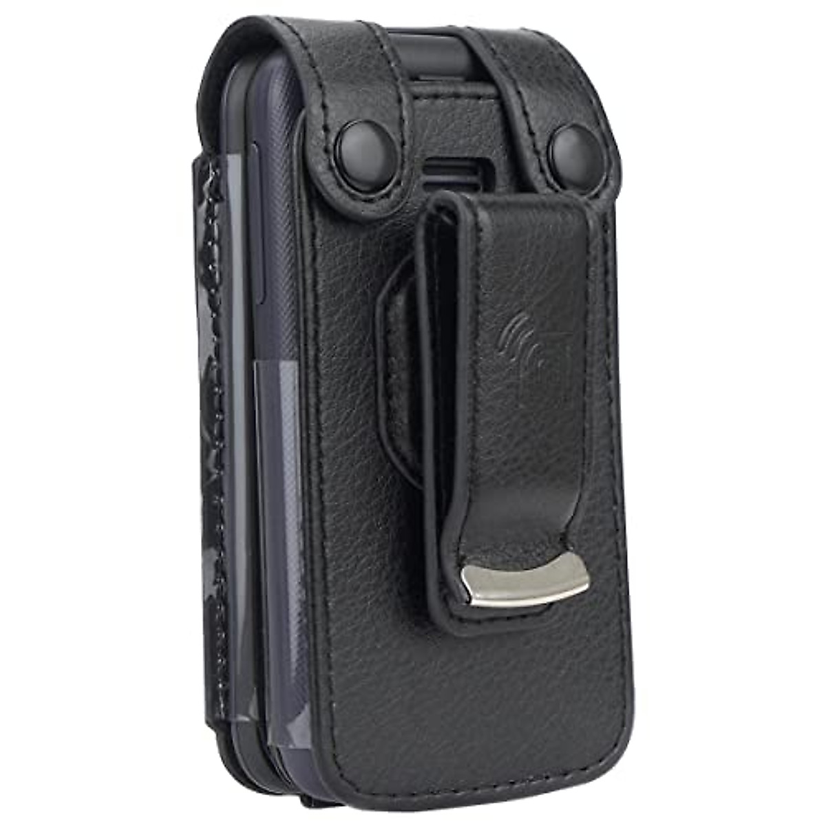 Case for Alcatel Go Flip 4 / TCL Flip Pro/TCL Classic Phone, Nakedcellphone [Black Vegan Leather] Form-Fit Cover with [Built-in Screen Protection] and [Metal Belt Clip]