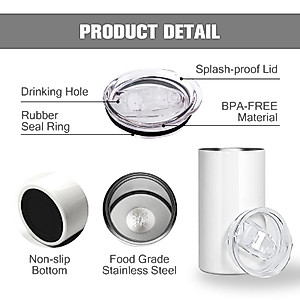 BetterSub 6 Pcs 15 oz Sublimation Tumblers Double Wall Insulated Stainless Steel Sublimation Blanks Tumblers White Sublimation Cups with Lid, Metal Straw, Brush, Display Box for Home, Travel