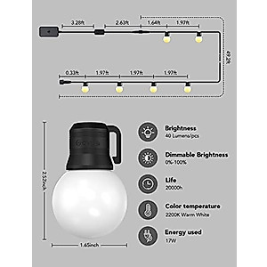 Govee Outdoor Lights, 50ft G40 APP Control String Lights with 6 Scene Modes, IP65 Waterproof Shatterproof Outdoor String Lights with 25 Dimmable Warm White LED Bulbs for Balcony, Backyard, Party