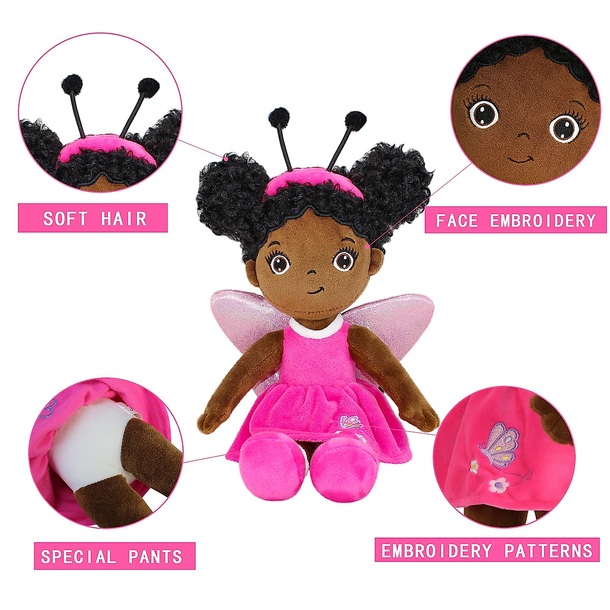 JUSTQUNSEEN Black Baby Doll, Black Doll African American Baby Doll, 12” Rag Doll for Girls Soft Baby Doll Gifts, Dolls for 2 3 Year Old Girls, Brown Doll Fairy Dolls Baby Dolls for 2 3 Year Old Girls