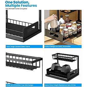 Under sink organizer, Furihshe kitchen storage pull out double shelf drawer 2-Tier Slide Out Sliding Shelf Under Cabinet Storage Multi-Use for Under kitchen sink organizers and storage, Black