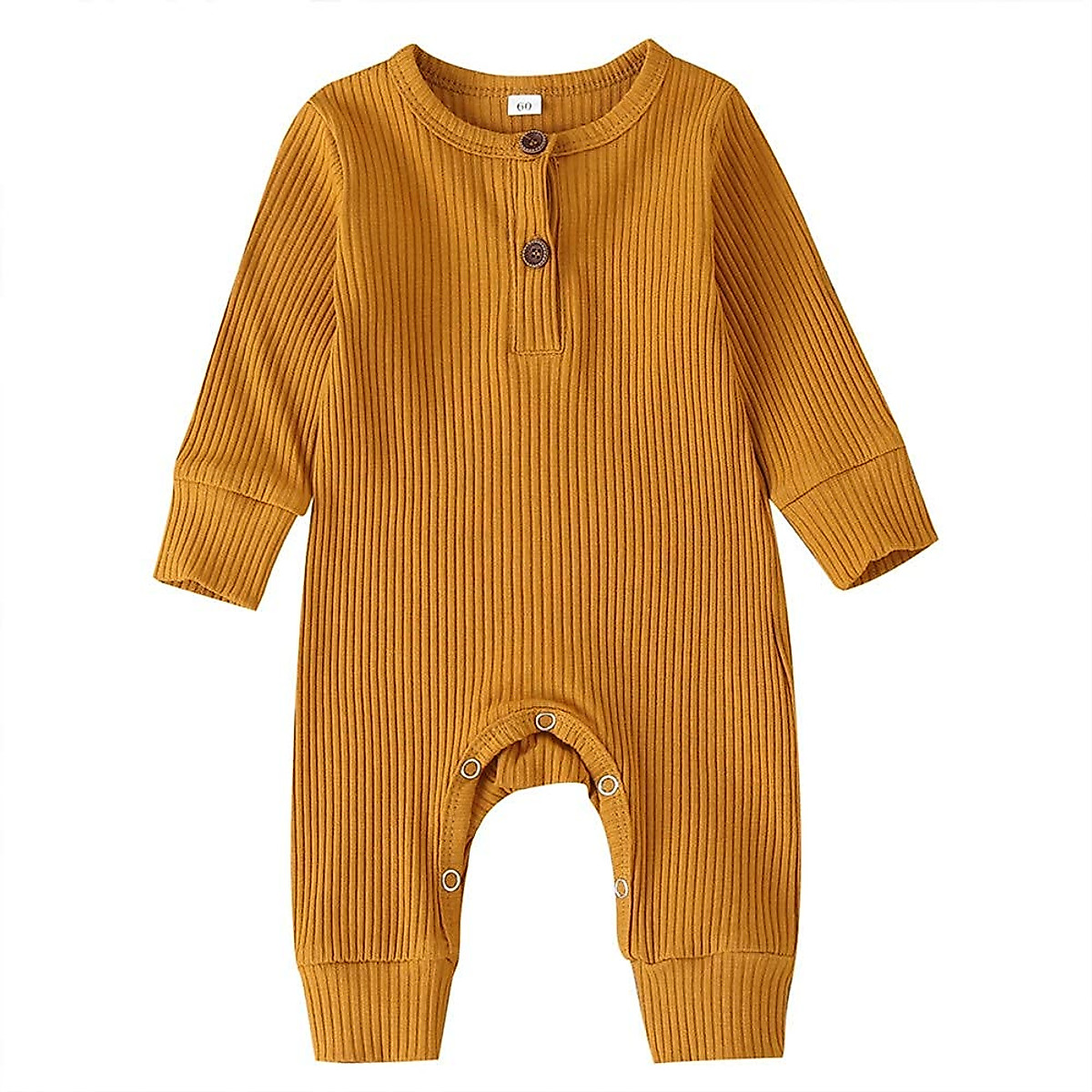 Lelloing Newborn Baby Boy Long Sleeve Romper Infant Girls Solid Color Footed Onesie Ribbed Jumpsuit Unisex Basic Pajamas (0-3M,Romper-Brown)