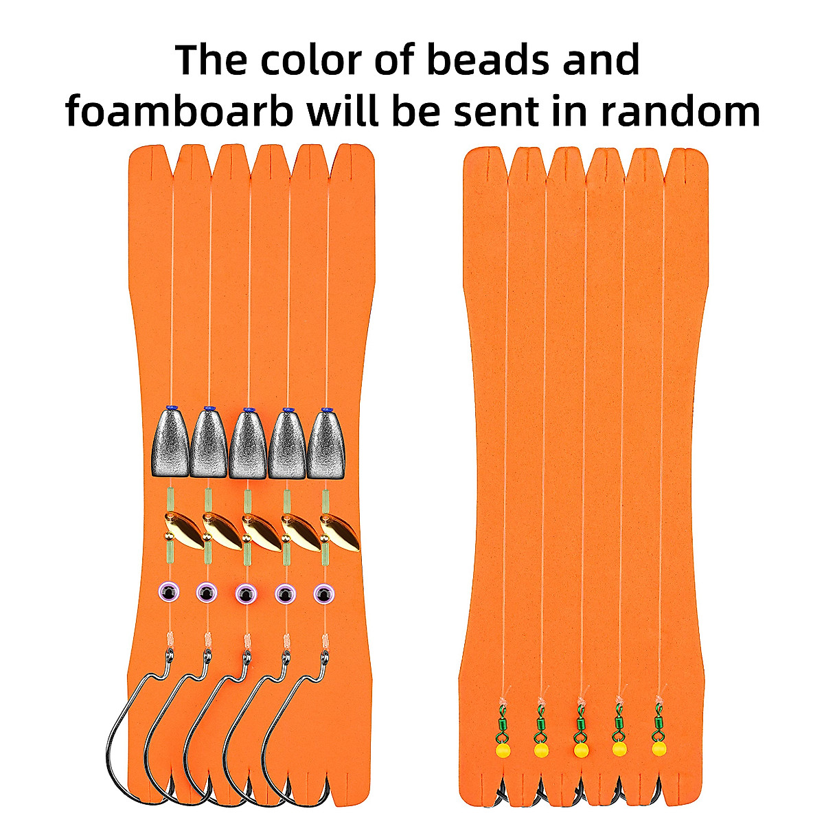 Rikimaru Fishing Ready Texas Rigging Fluorocarbon Fishing Line with Worm Hooks Kits Rolling Swivel Carolina Rig for Bass Perch (Sequins+T-Tail-1pack, 15LB-1/0#(Hook))