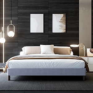 yoyomax Full Size Bed Frame, Classic Wood Platform Slats Support/Mattress Foundation/Tool-Free Assembly within 10 Mins/No Box Spring Needed, Elegant Gray