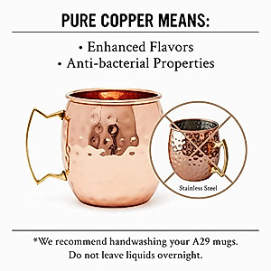 will's Moscow Mule Copper Mugs - Set of 4-100% Pure Solid Copper Mugs - 16 oz Premium Gift Set with 4 Cocktail Copper Straws, Shot Glass and Recipe Booklet