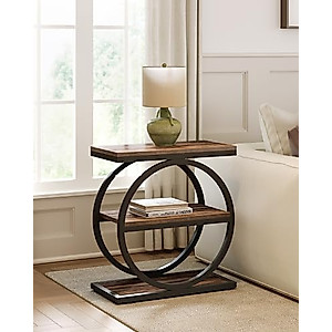 LITTLE TREE End Table, 3-Tier Side Table, Slim Sofa Side Table for Living Room, Tall Bedside Table Nightstand for Bedroom, Rustic Brown and Black