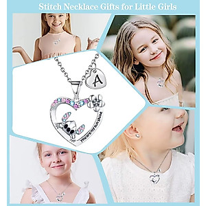 QUEENMOMENT Stitch Necklace Gifts for Kids Girls Ohana Necklace You are My Sunshine Birthday Stitch Jewelry for Daughter Granddaughter Niece Teen Little Girl Silver K
