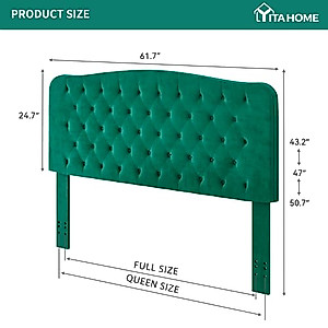 YITAHOME Upholstered Headboard, Velvet Tufted Upholstered Queen Headboard with Diamond Tufted, Full/Queen - Peacock Green