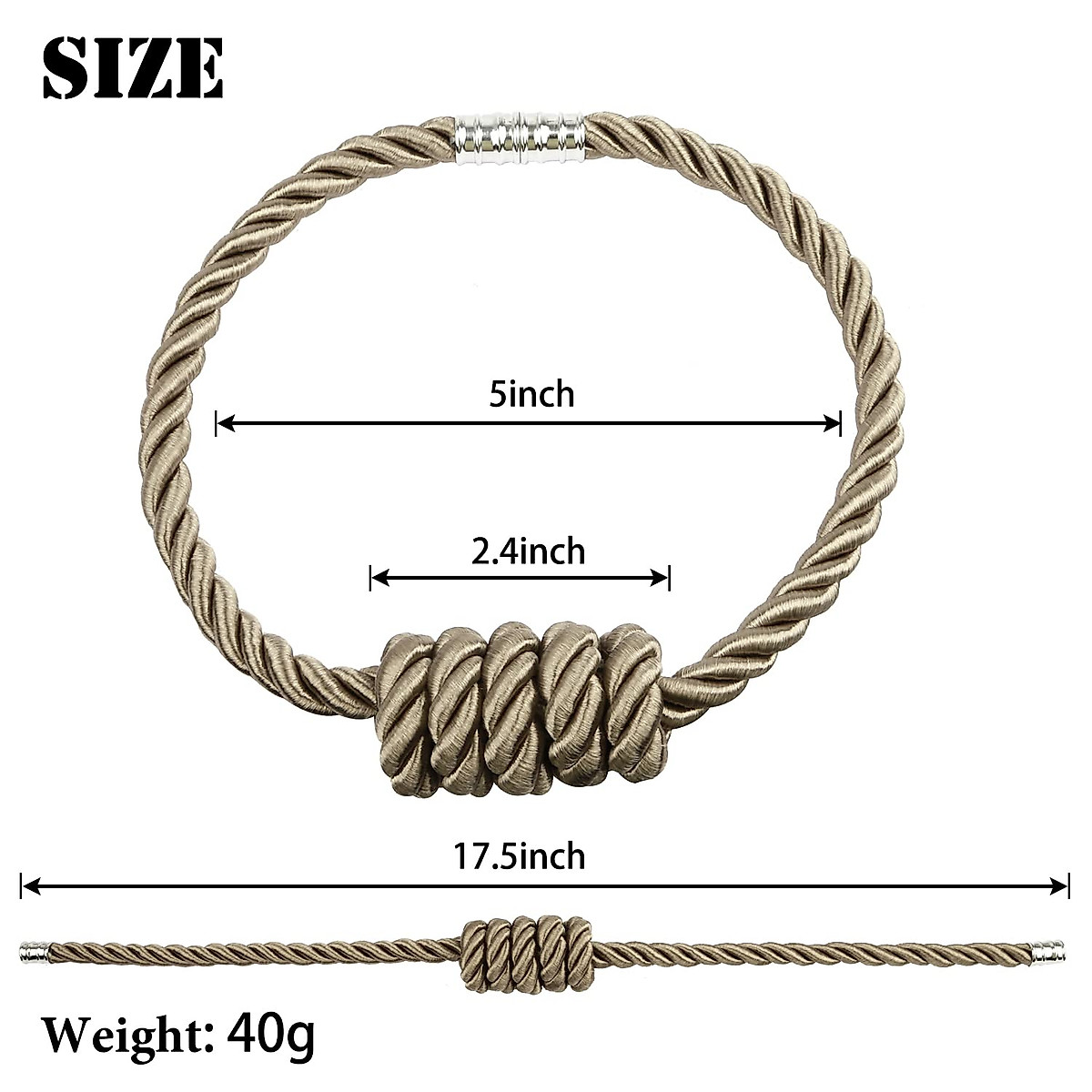 BEL AVENIR Magnetic Curtain Tiebacks, Decorative Drapery Holdbacks Modern Woven Tie-Backs with Exquisite Knot (Flaxen, 2 Pack)