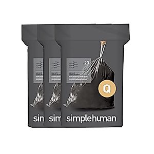 simplehuman Code Q Odorsorb Custom Fit Drawstring Odor Absorbing Trash Bags in Dispenser Packs, 50-65 Liter / 13-17 Gallon, 60 Liners