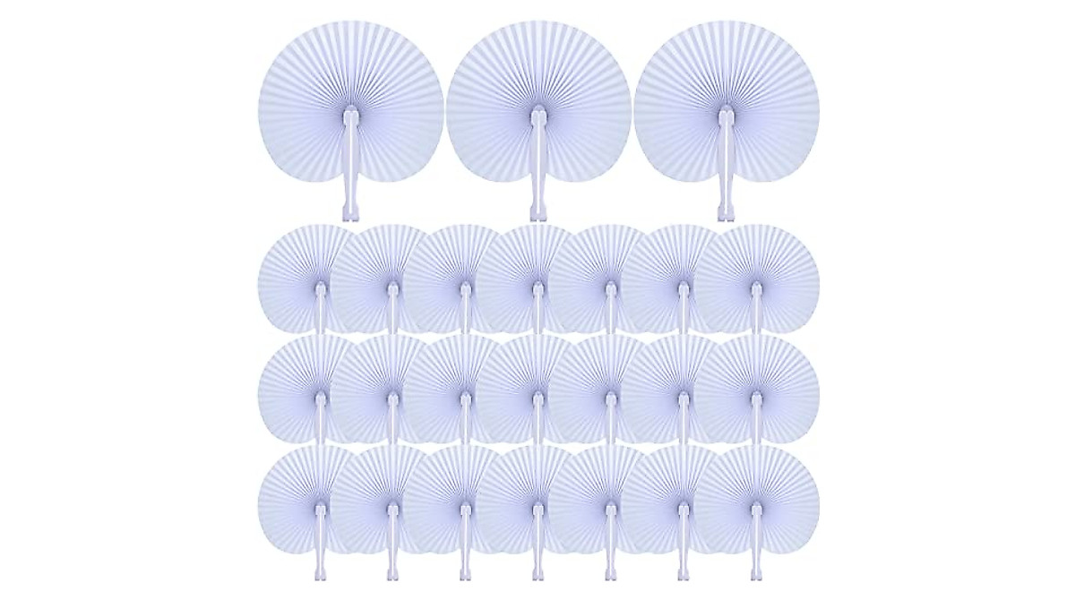 Yulejo White Paper Fans Wedding Fans Round Shaped Folding Fans Plastic ...