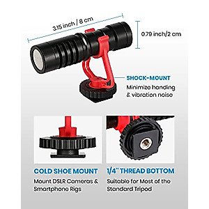 Moukey MCM-1 Video Microphone, Camera Microphone with Shock Mount, Windshield, Professional Vlogging Kit for iPhone, Android Smartphone, DSLR Camera & Camcorder, Battery-Free Shotgun Mic
