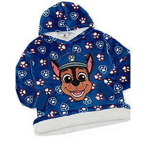 Paw Patrol Boys Wearable Hooded Blanket | Kids Blue Chase the Police Dog All Over Print Fleece Hoodie | Pullover Loungewear