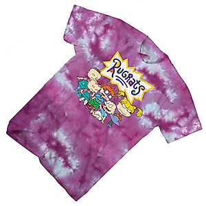 Nickelodeon Mens 90's Classic Shirt - Tie Dye Rugrats, Reptar, Ren & Stimpy, and Hey Arnold - Vintage Tie Dye T-Shirt (Blue Cloud Dye, Small)
