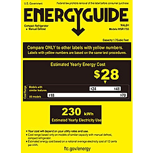 Walsh WSR17S5 Compact Refrigerator, 1.7 Cu.Ft Single Door Fridge, Adjustable Mechanical Thermostat with Chiller, Reversible Doors, Stainless Steel Look