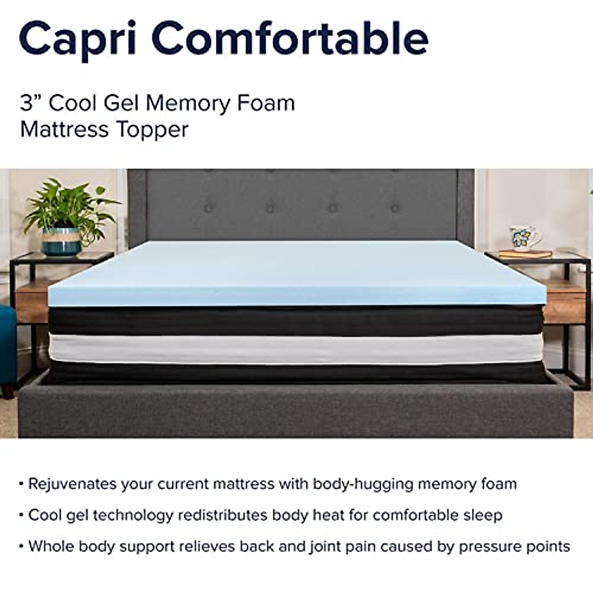 Flash Furniture Capri Comfortable Sleep Queen 10 Inch CertiPUR-US Certified Foam Pocket Spring Mattress & 3 inch Gel Memory Foam Topper Bundle