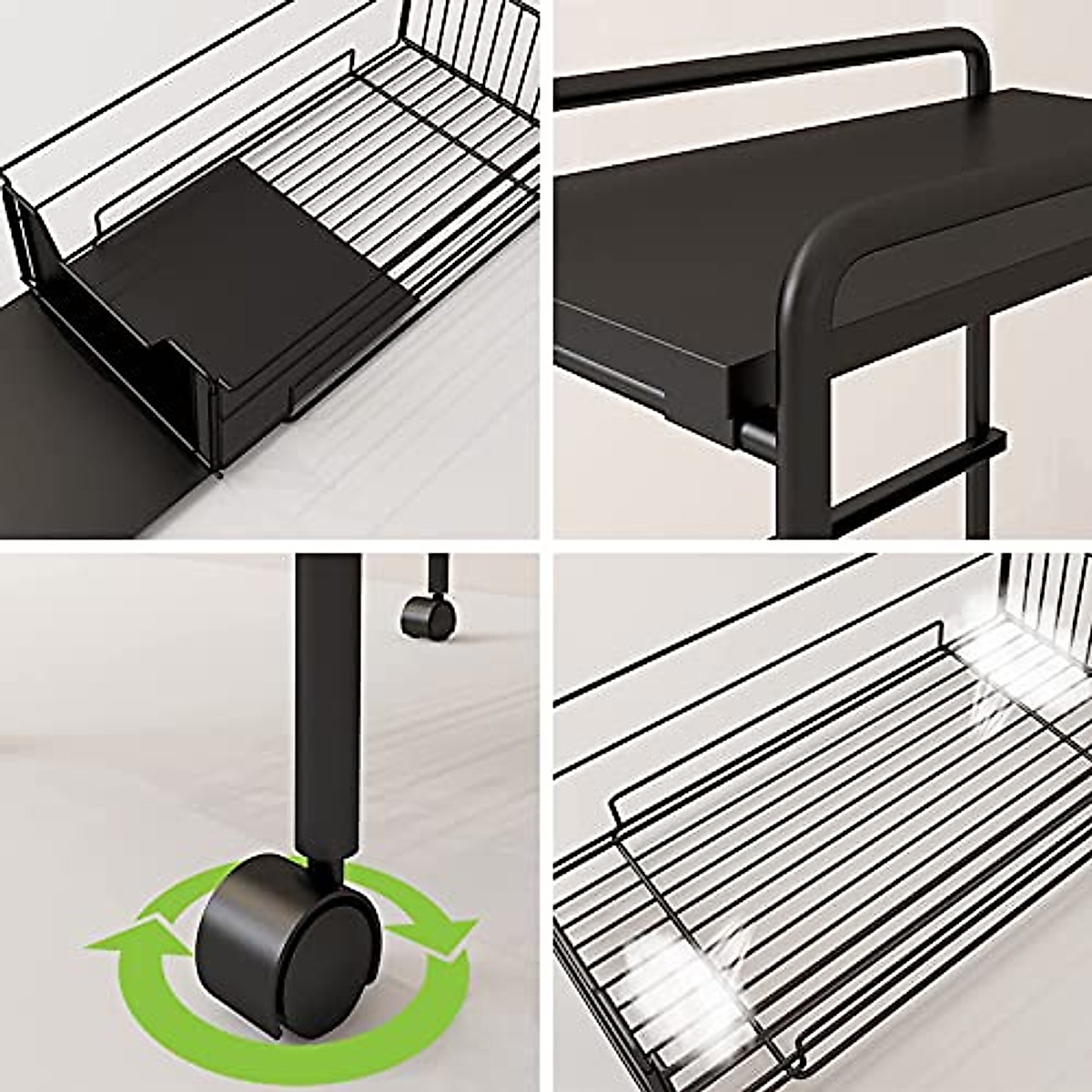 LOYALHEARTDY 4-Tier Carbon Steel Slim Rolling Cart 9.4Inch Width Kitchen Storage Organizer Mobile Shelving Unit Storage Carts with Lockable Wheels Slide Out Storage Tower Rack