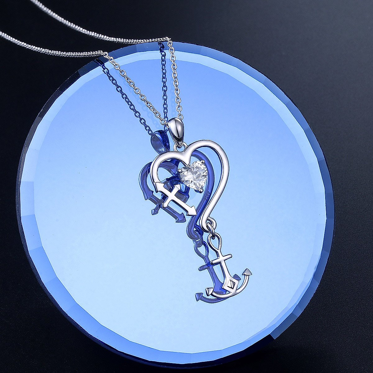 S925 Sterling Silver Faith Hope Love Heart Cross Anchor Pendant Necklace for Women 18"