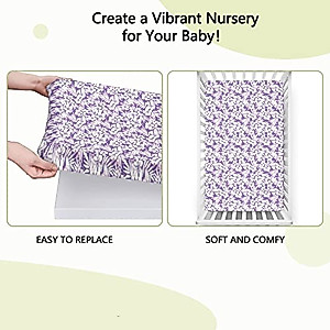 Purple Themed Fitted Mini Crib Sheets,Portable Mini Crib Sheets Ultra Soft Material-Great for Boy or Girl Room or Nursery,24“ x38“,Lilac White Blue Violet