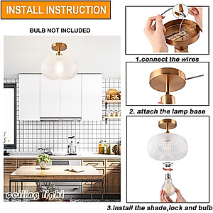 Gold Semi Flush Mount Ceiling Light Fixture,Hallway Light Fixtures,Industrial Close to Ceiling Light,Globe Glass Ceiling Light Fixture,Vintage Ceiling Lamp,Farmhouse Light for Bathroom Entryway