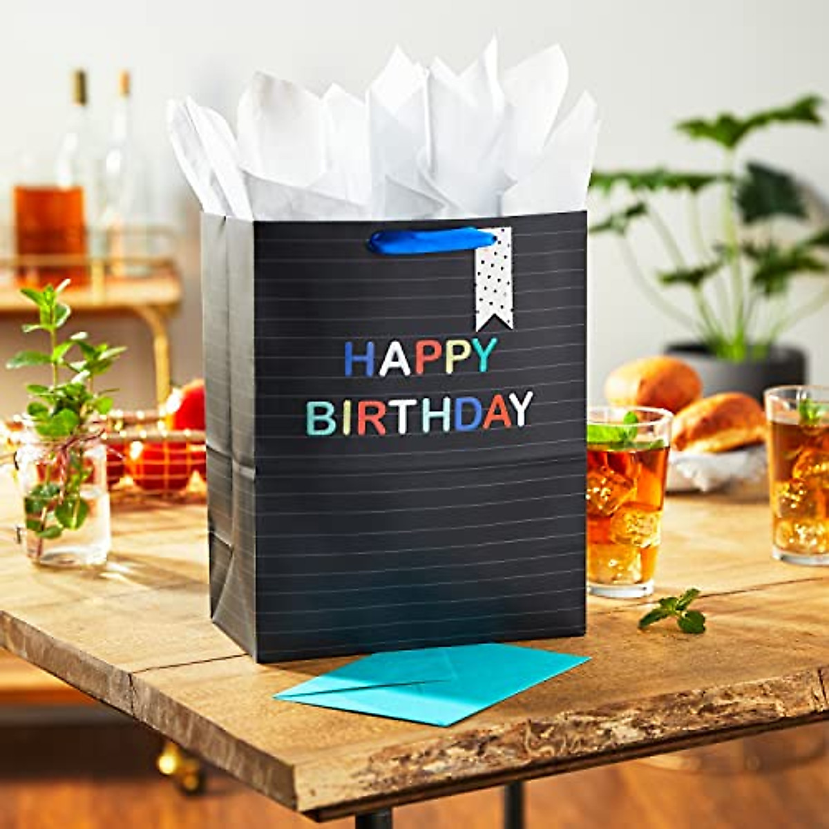 Hallmark 13" Large Personalized Gift Bag with Tissue Paper (Black Letterboard with Letter Stickers) for Back to School, Birthdays, Graduations, Holidays, Baby Showers