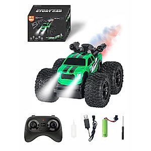 RC Stunt Car, RC Monster Trucks 4x4 Offroad, 4WD 360° Flips Rotating Car Toys for Boys and Girls, Toddler Remote Control Car with Spray Function, Ideal Birthday for Kids (Green)