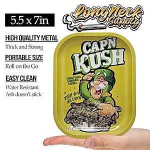 Long Neck Supply Metal Rolling Tray Smoke Accessories Captain Design (5.5" x 7")