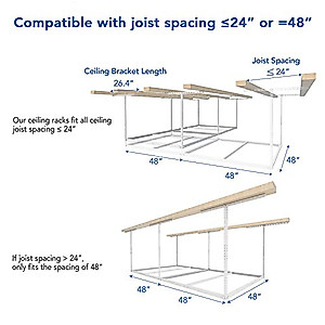FLEXIMOUNTS 4x8 Overhead Garage Storage Rack without Decking,Garage Storage Organization Systerm,Heavy Duty Metal Garage Ceiling Storage Racks,600lbs Weight Capacity,White