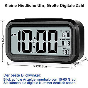 Lesipee Digital Alarm Clock, Clock for Bedroom, Desk Clock Battery Operated, Digital Clock with Smart Night Light 12/24H Display Snooze function for Heavy Sleepers