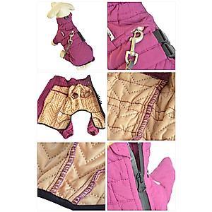 Warm Dog Coat Double Layers Dog Vest, 4 Legs Covered Windproof Waterproof Reflective Warm Dog Vest Outdoor Skating Dog Costume for Small Medium Large Dogs Purple XXL