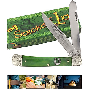 S.S. Folding Knives Rough Rider Green Smooth Stroke Of Luck Trapper Stainless Steel Open Folding Pocket Knife Rr1056 Outdoor Survival Hunting Knife for Camping by Survival Steel