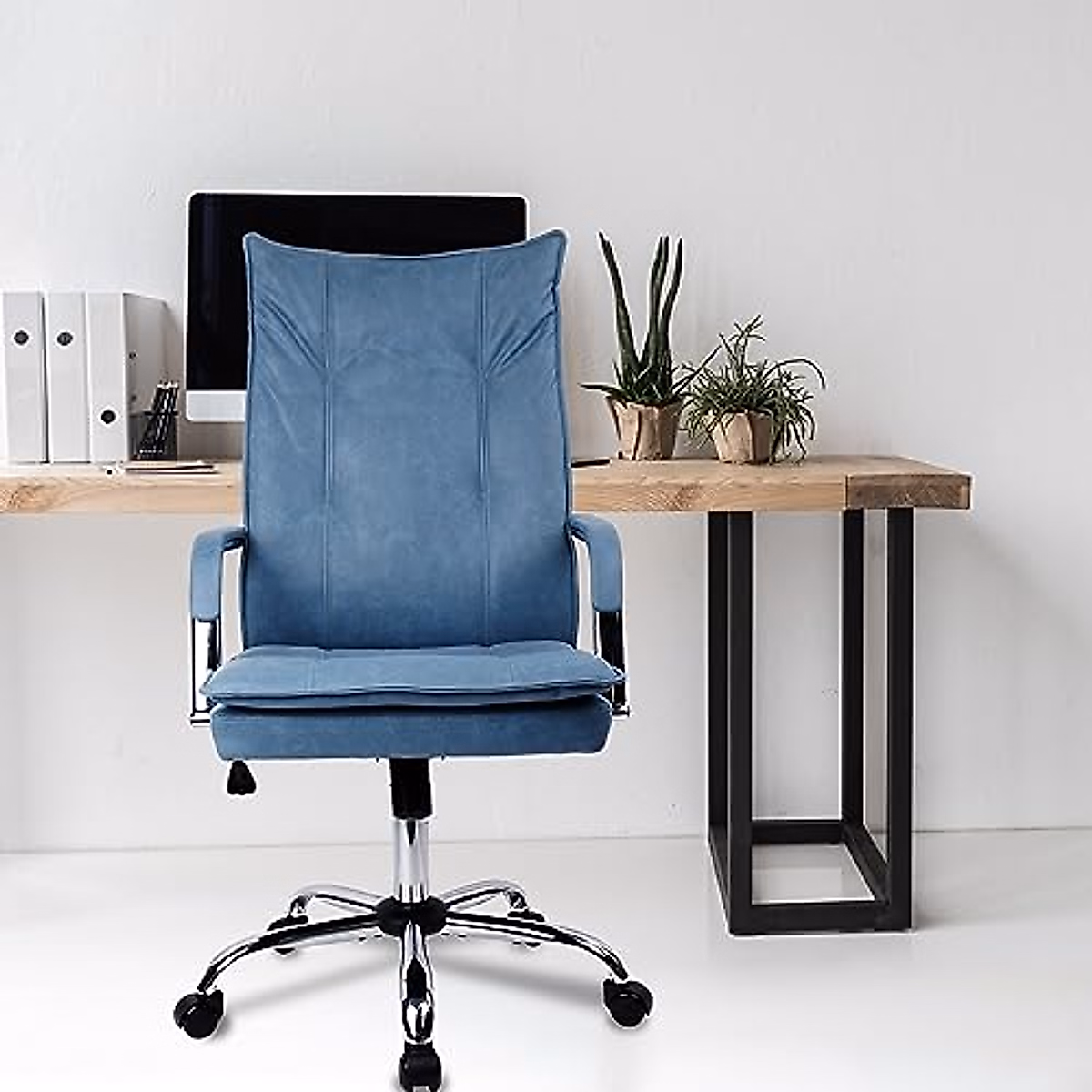 CLATINA Ergonomic Office Chair,High Back Computer Desk Chair with Armrest PU Leather Fabric Double Padded Cushion Adjustable Height Swivel Office Home (Blue)