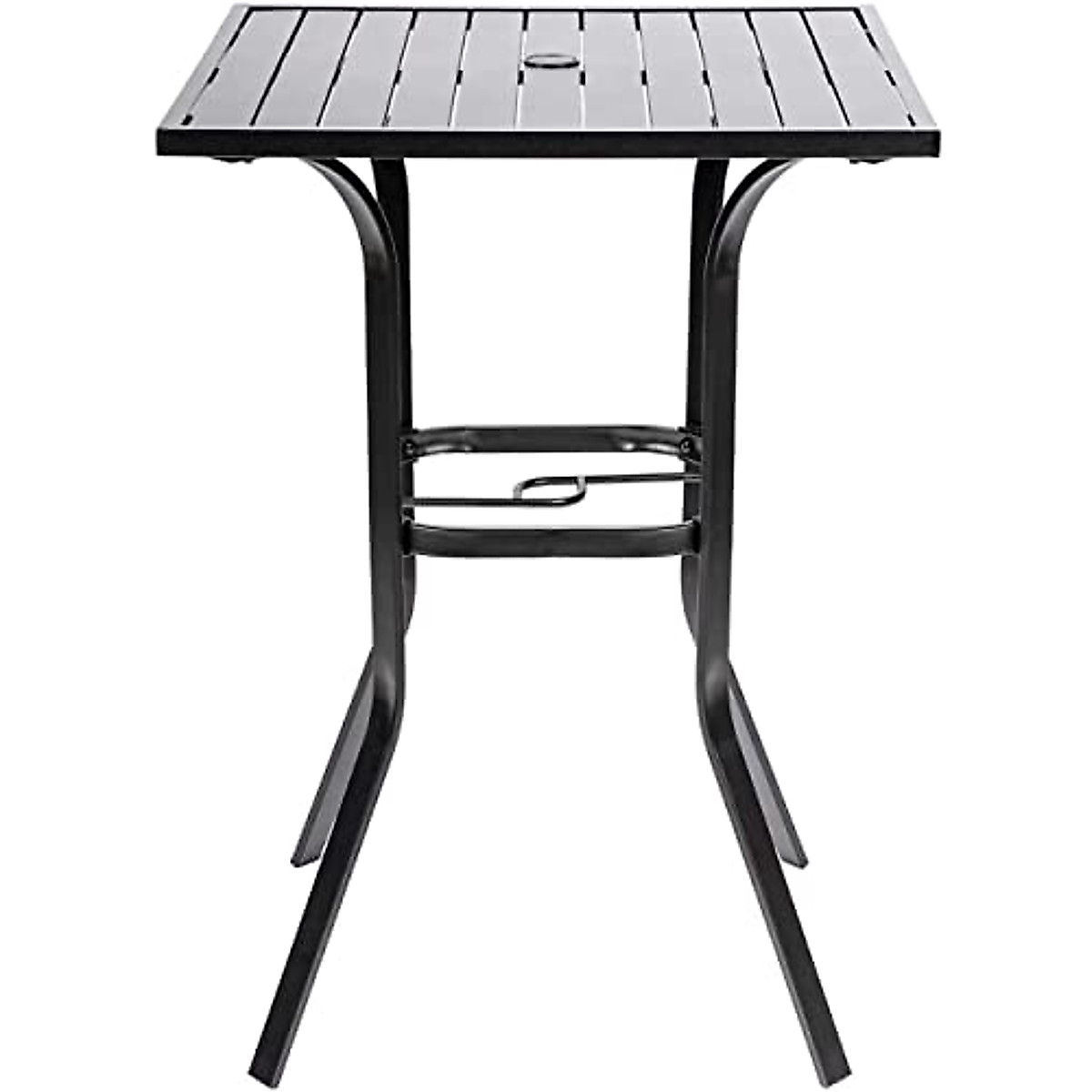 Omelaza Patio Height Bar Table, Outdoor Bistro Square High Top Dining Table with 1.57'' Umbrella Hole & Steel Slat Table Top (Black)
