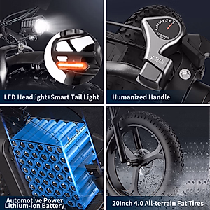 X20 Electric Bicycle, 20" 2000W Electric Bike for Adults, 48V 25AH Removable Battery, Up to 30 MPH, Snow Beach Mountain E-Bike with Dual Hydraulic Shock Absorber& Pedal Assist