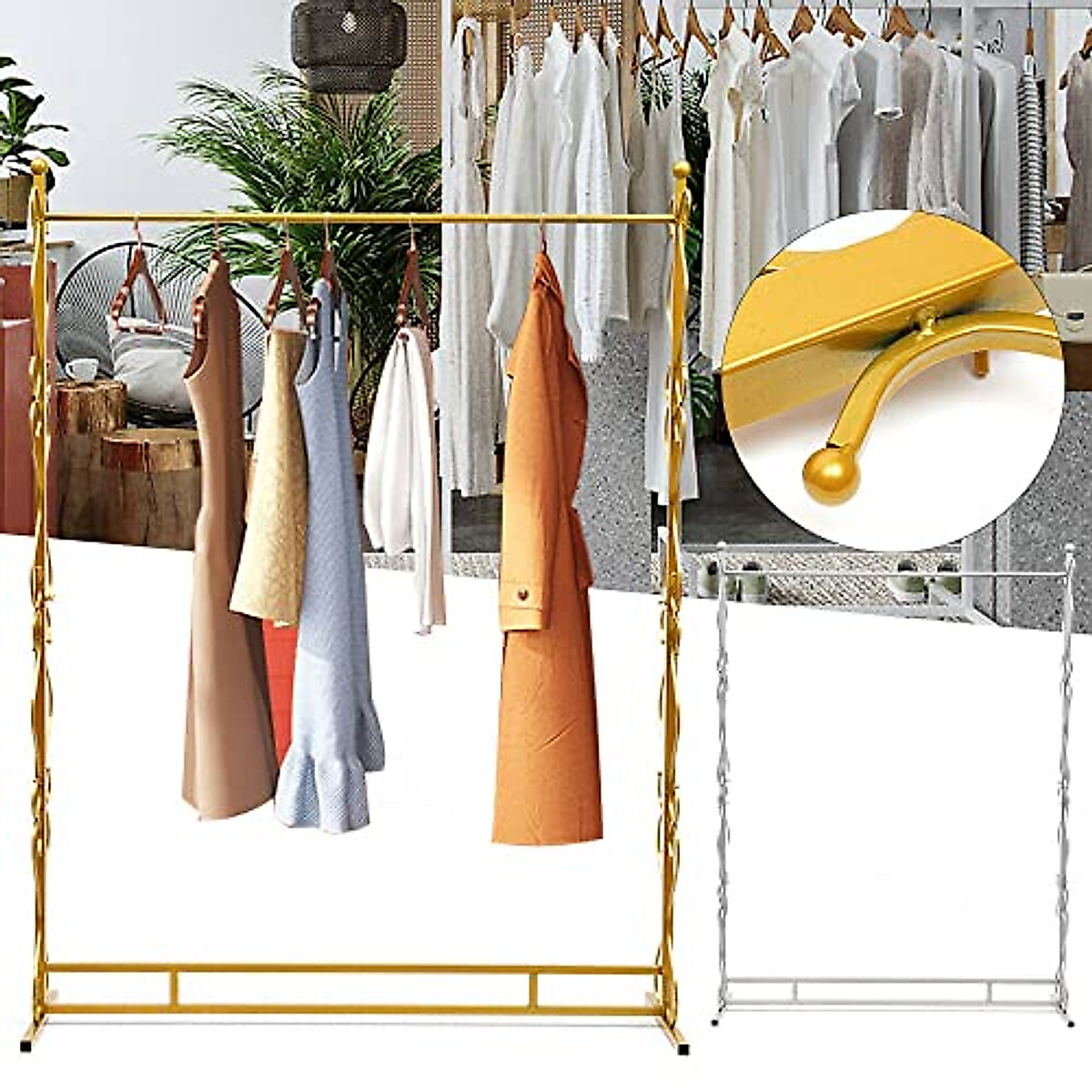 81"Retail Gold Clothes Racks for Boutique Wedding Dress Display Stand,Heavy Duty Commercial Garment Rack Rod, Large Metal Floor Standing Hanging Boutique Display Clothing Rack, MetalPipe Rack