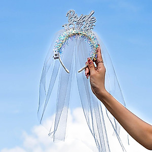 JONKY Light Up Bride to Be Veil Headband Led White Headbands Bridal Short Veils Headpiece Tulle Bachelorette Party Hair Accessories for Women and Girls