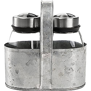 WUWEOT Salt and Pepper Shakers with Caddy Set, Farmhouse Galvanized Retro Vintage Style, Rustic Vintage Restaurant and Kitchen Table Decor