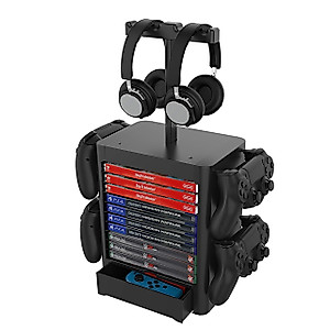 JOYTORN Games Storage Tower(Up to 10 Games) for PS5,Game Disk Rack and Controller/Headset Stand Holder Compatible with Xbox Series X/Nintendo Switch/PS4